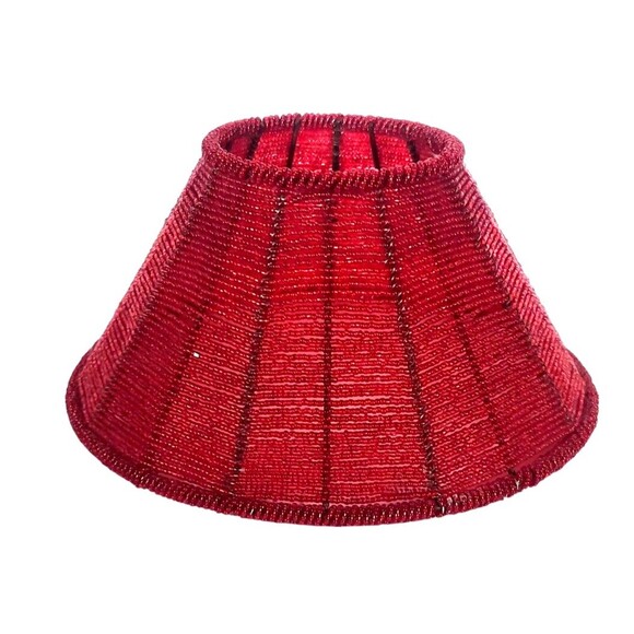 Accents | Vintage Red Glass Seed Bead Lamp Shade Hurricane Lamp Cover ...